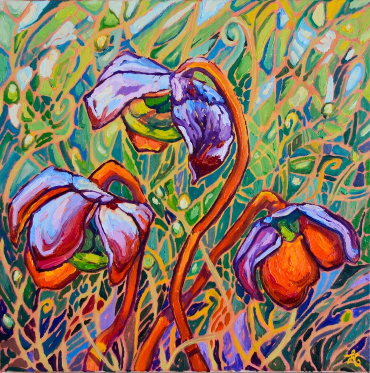 Sarah Hayek – Pitcher Plants III – Oil – Square Foot Show
